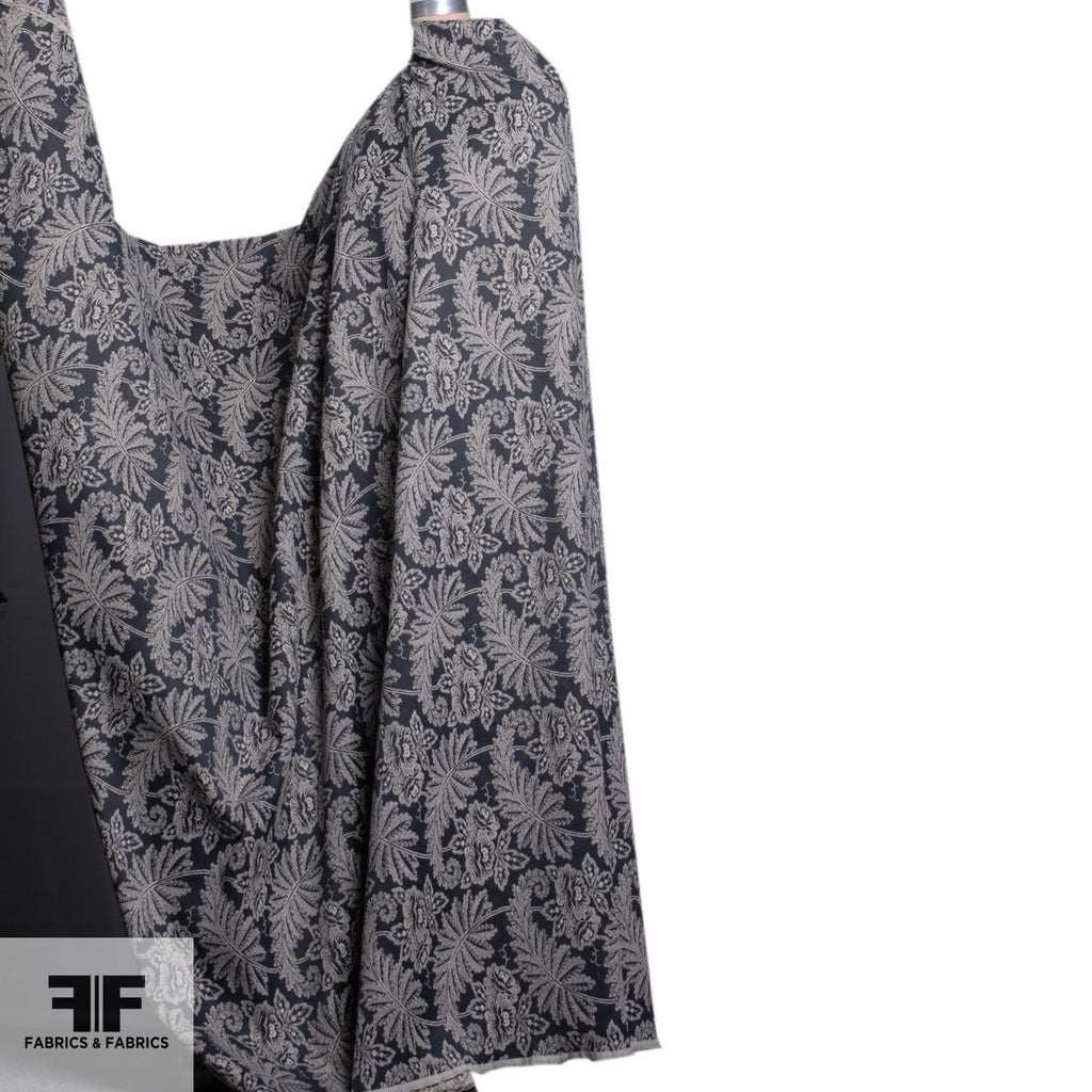Grey/Beige Floral Woven Brocade - Fabrics & Fabrics