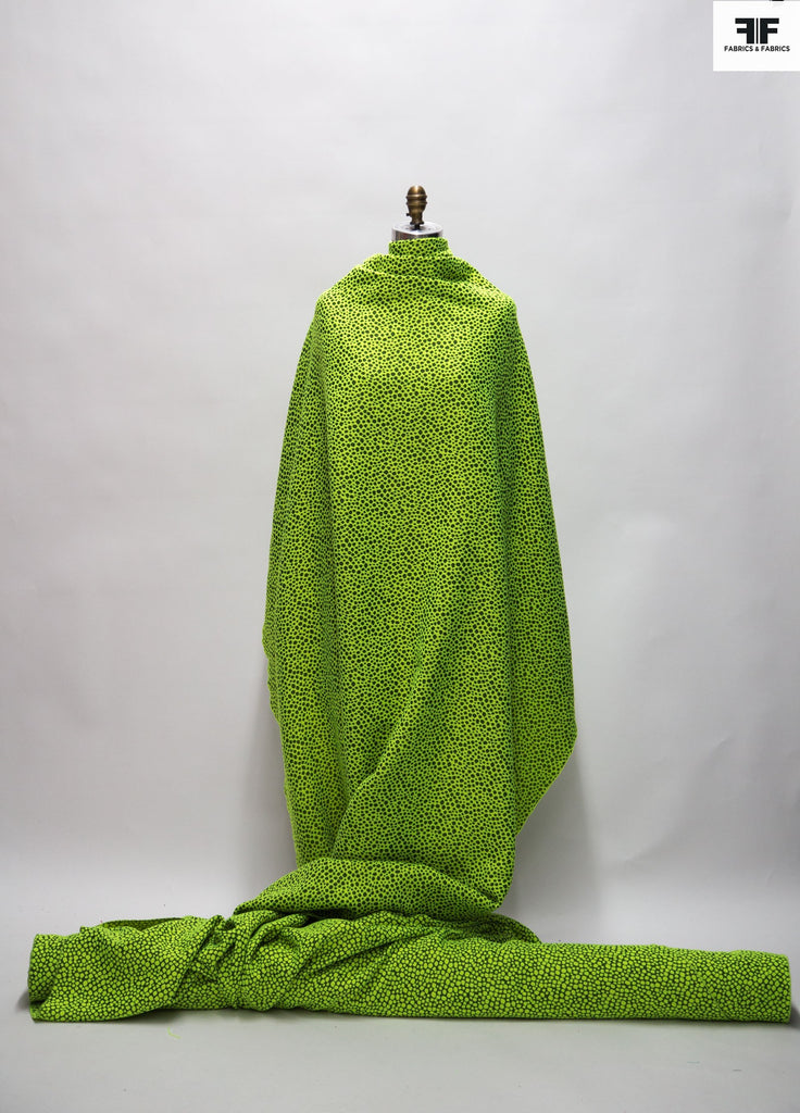Neon Green/Black Polka Dot Brocade - Fabrics & Fabrics