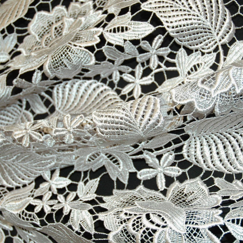 Silver/Grey Floral Guipure Lace - Fabrics & Fabrics