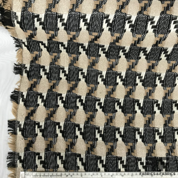 Black/Beige Check Loosely Woven Wool Tweed - Fabrics & Fabrics