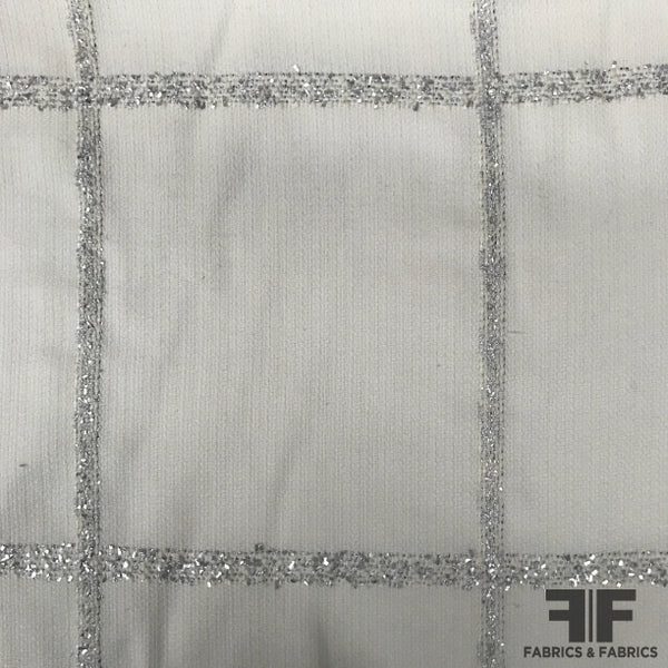Metallic/White Italian Windowpane Wool Suiting - Fabrics & Fabrics