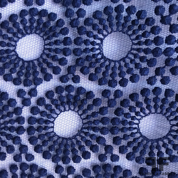 Blue Geometric Embroidered Tulle - Fabrics & Fabrics