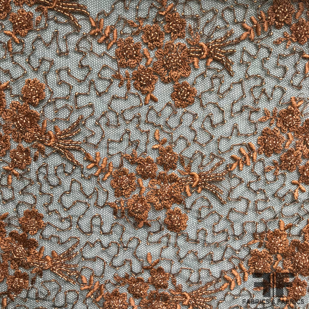 Couture Floral Beaded Netting - Black/Copper - Fabrics & Fabrics