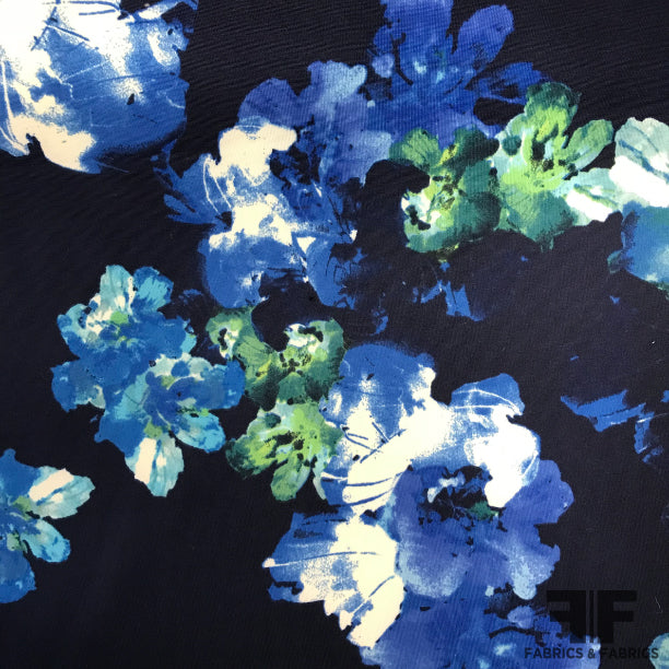 Floral Double-Faced Knit - Navy/Green - Fabrics & Fabrics