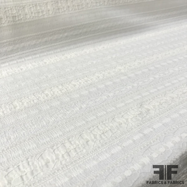 Textured Geometric Striped Brocade - White - Fabrics & Fabrics