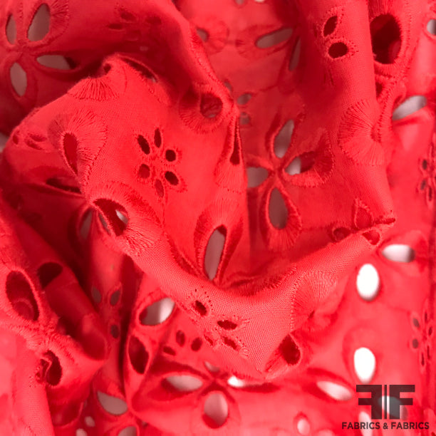 Floral Cotton Eyelet - Red – Fabrics & Fabrics