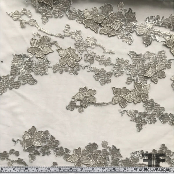 3D Floral Applique Embroidered Netting - Silver – Fabrics & Fabrics
