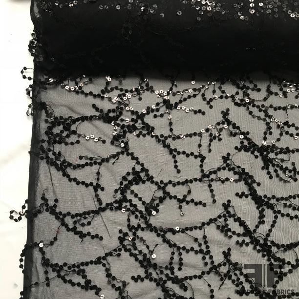 Sequins Fringe Embroidered Netting - Black – Fabrics & Fabrics