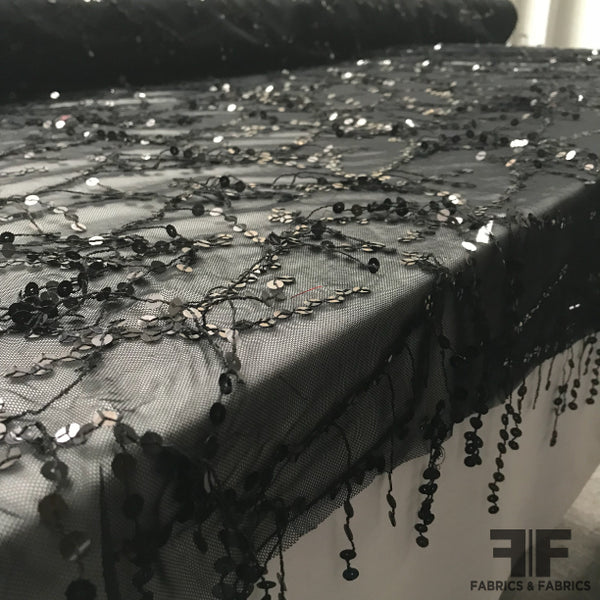 Sequins Fringe Embroidered Netting - Black – Fabrics & Fabrics