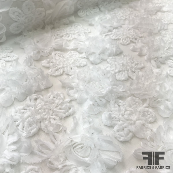 3D Floral Embroidered Netting - White – Fabrics & Fabrics