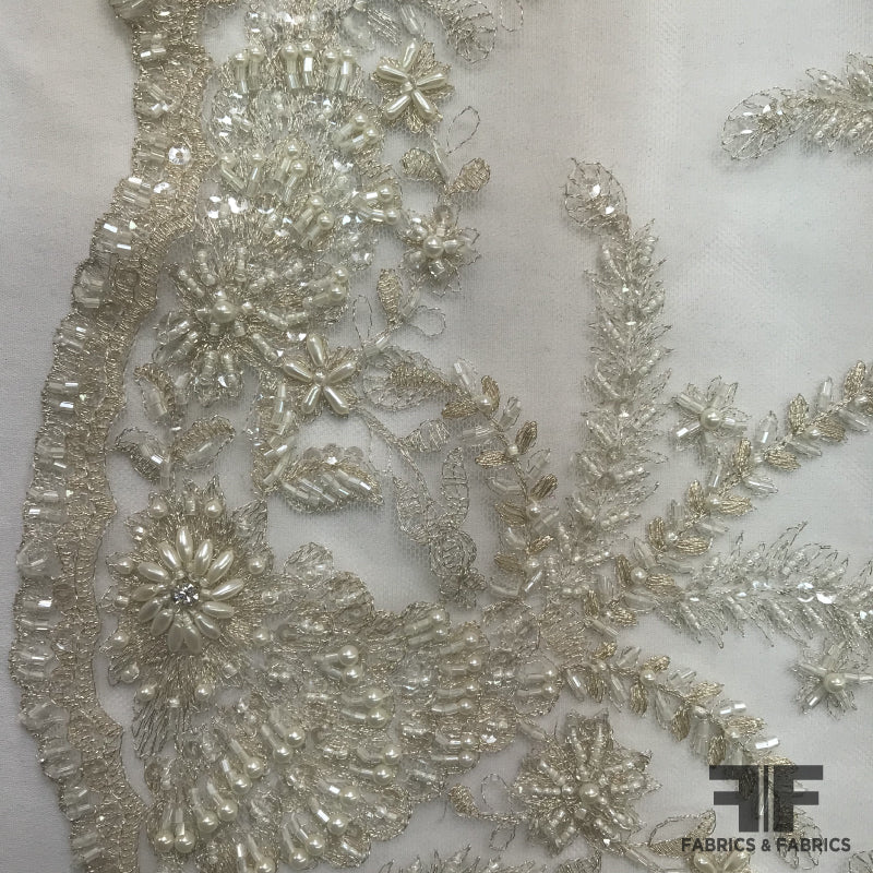 Couture Floral Beaded Netting - Ivory/Silver – Fabrics & Fabrics