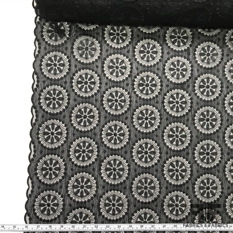 Circle Motif Embroidered Netting - Black – Fabrics & Fabrics