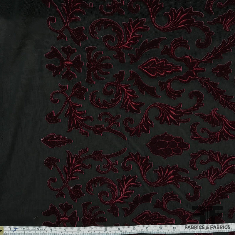 Baroque-esque Velvet Embroidered Netting - Red/Black – Fabrics & Fabrics