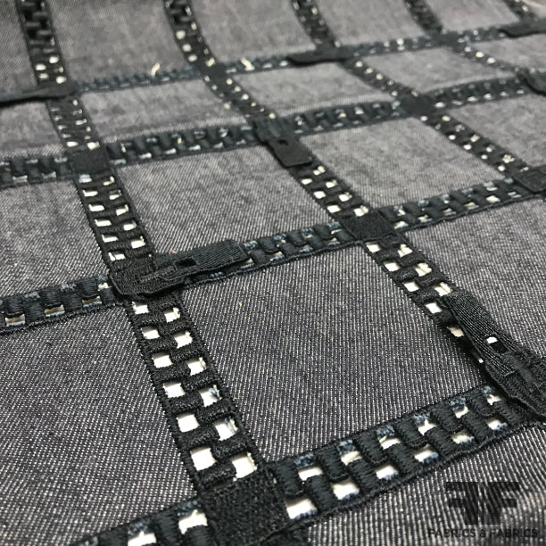 Italian Novelty Denim with Embroidered Zipper Pulls – Fabrics & Fabrics