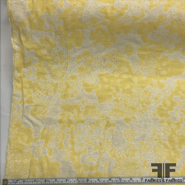 Floral with Metallic Dot Brocade - Yellow / Ivory – Fabrics & Fabrics