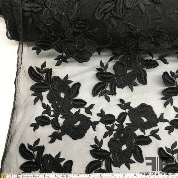 Floral Embroidered Netting - Black – Fabrics & Fabrics