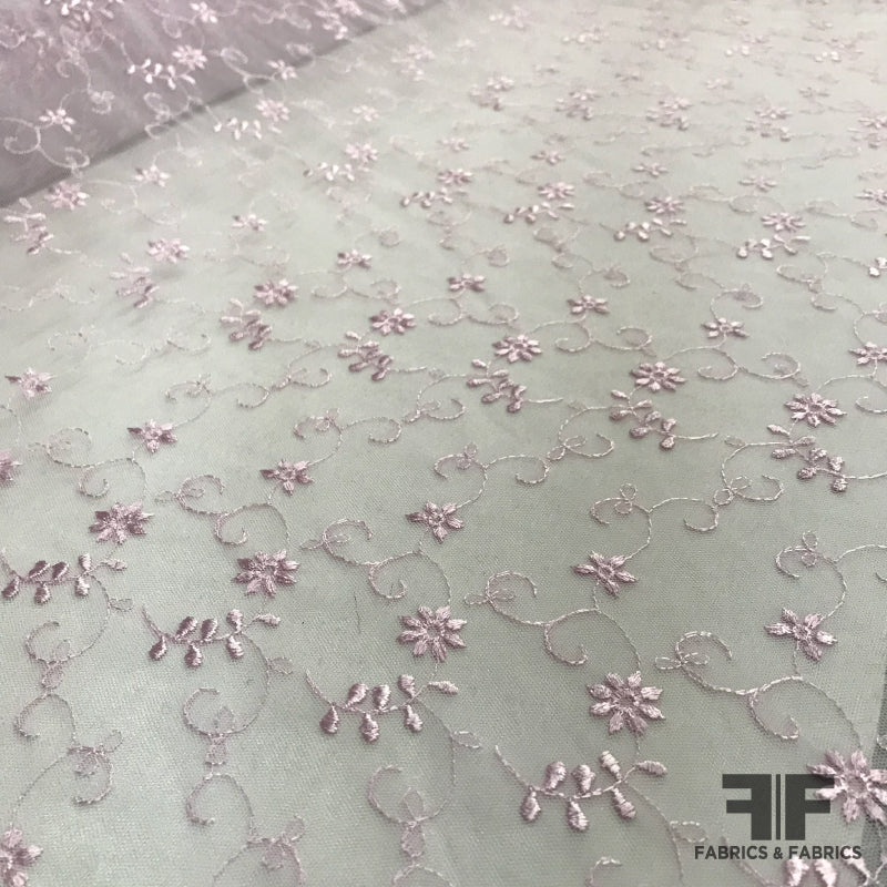 Delicate Floral Embroidered Netting - Purple – Fabrics & Fabrics