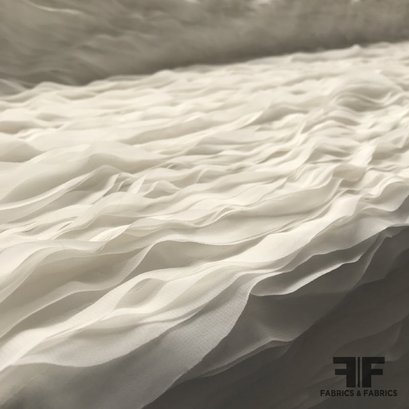 Novelty Couture Silk Ruffles Stitched onto Tulle - White – Fabrics ...