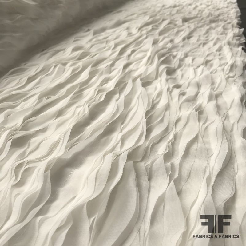 Novelty Couture Silk Ruffles Stitched onto Tulle - White – Fabrics ...