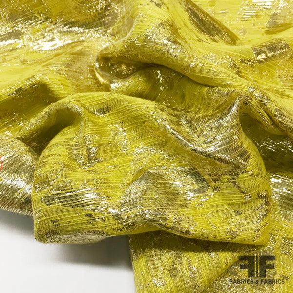 Abstract Metallic Brocade - Yellow/Metallic Silver – Fabrics & Fabrics