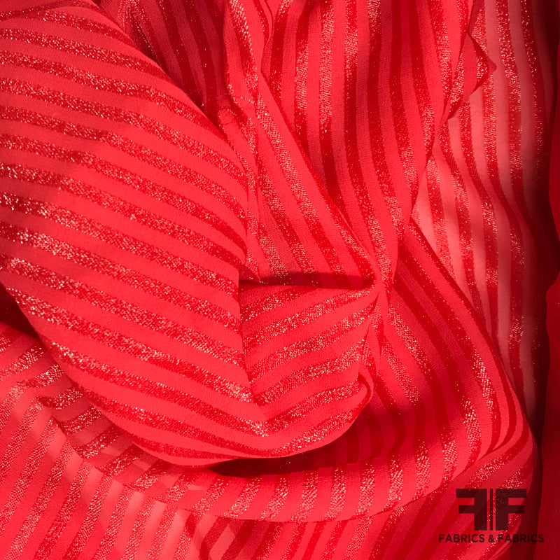 Italian Metallic Striped Chiffon - Bold Red – Fabrics & Fabrics