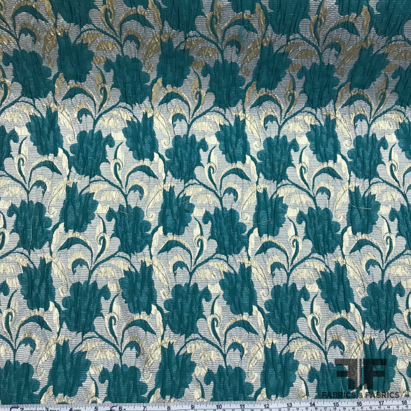 Floral Textured Brocade - Teal / Gold – Fabrics & Fabrics