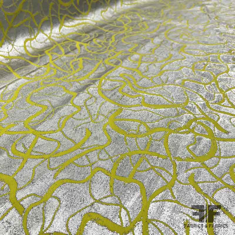Italian Abstract Swirl Double Sided Metallic Brocade - Yellow/Silver ...