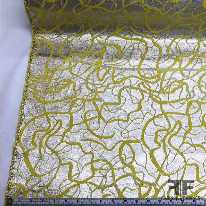 Italian Abstract Swirl Double Sided Metallic Brocade - Yellow/Silver ...