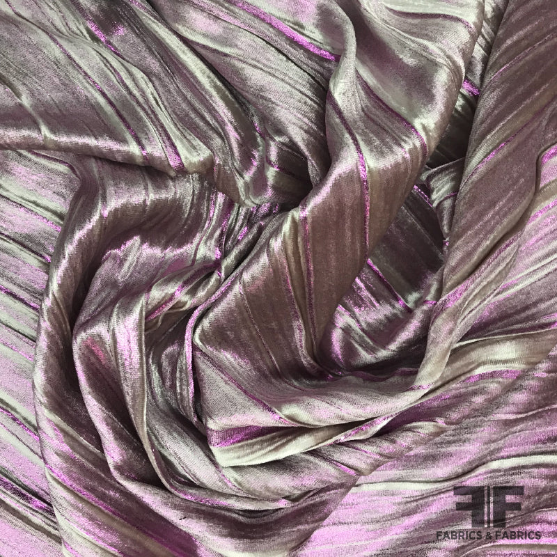Crinkled Metallic Panné Velvet - Silver/Purple – Fabrics & Fabrics