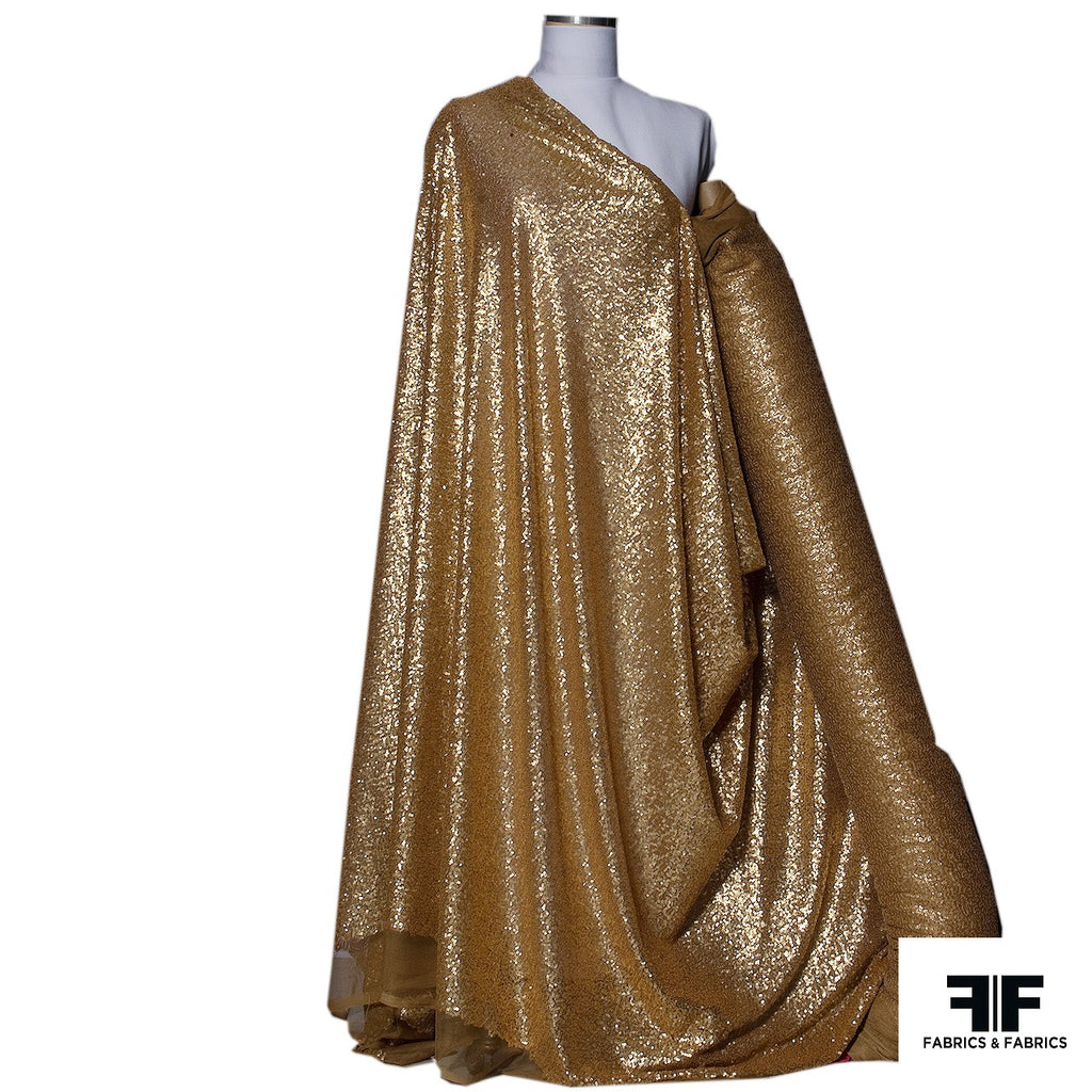 Gold Sequins on Netting - Fabrics & Fabrics