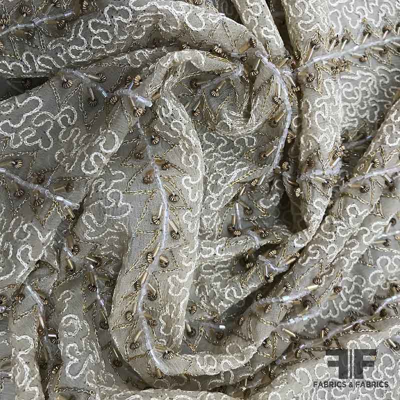 Couture Beaded & Embroidered Silk Georgette - Beige – Fabrics & Fabrics