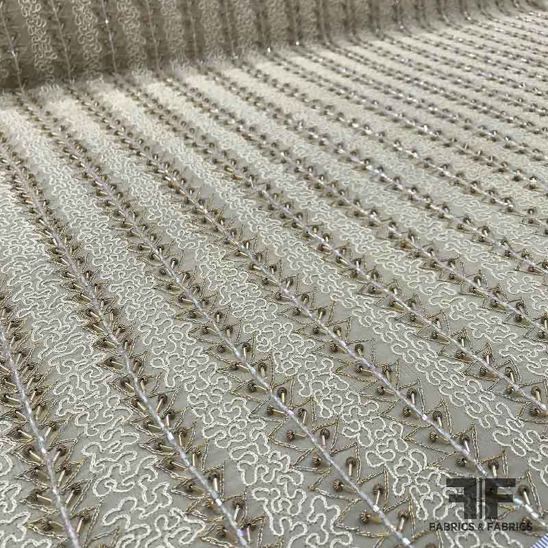 Couture Beaded & Embroidered Silk Georgette - Beige – Fabrics & Fabrics