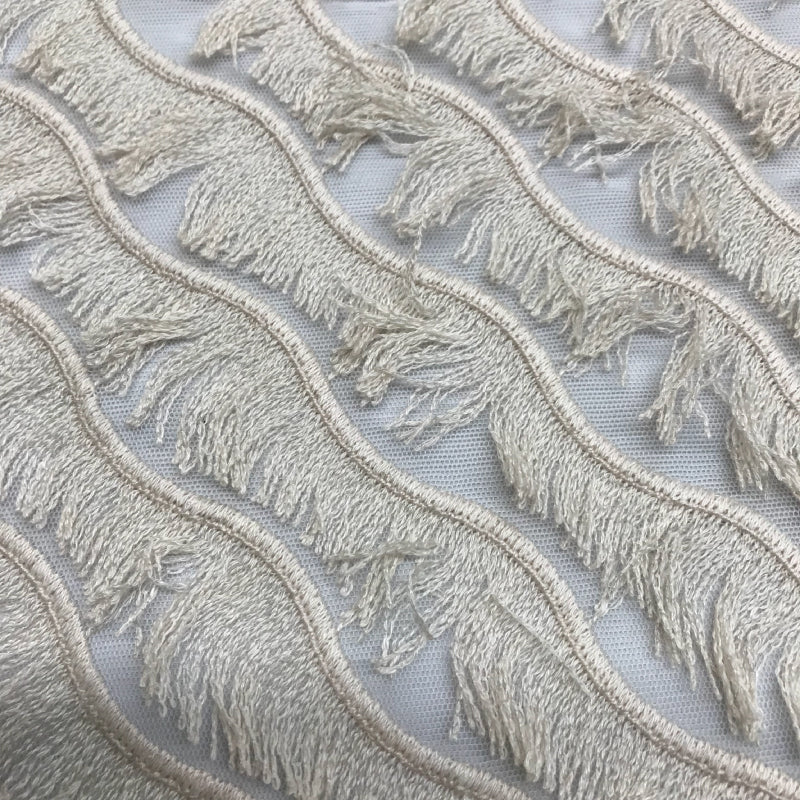 Famous NYC Designer Novelty Diagonal Fringe on Netting - Beige ...