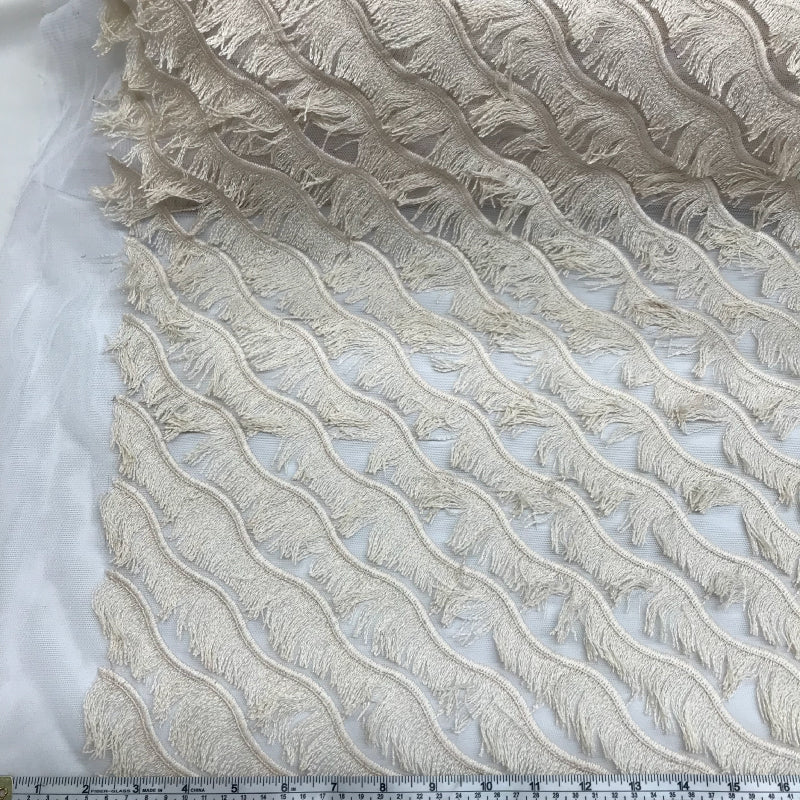 Famous NYC Designer Novelty Diagonal Fringe on Netting - Beige ...