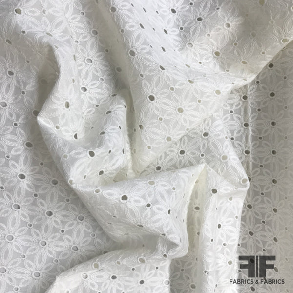 Floral Cotton Lawn Eyelet Fabric - Ivory – Fabrics & Fabrics