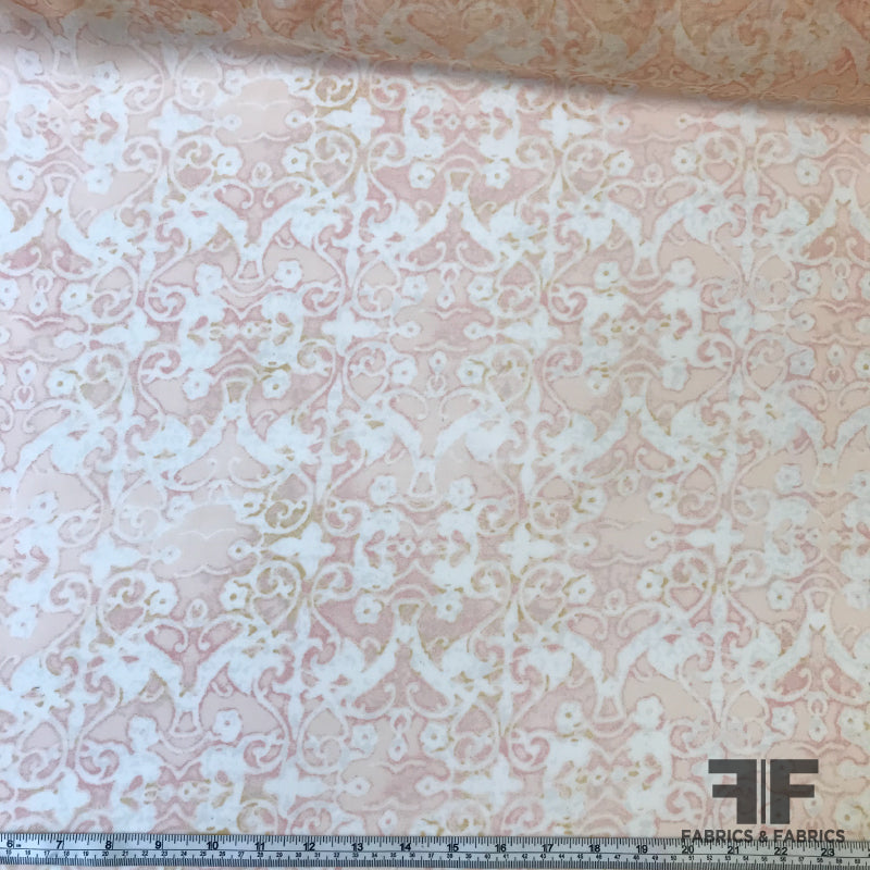 Italian Abstract Floral Silk Chiffon - Peach/Off-White – Fabrics & Fabrics