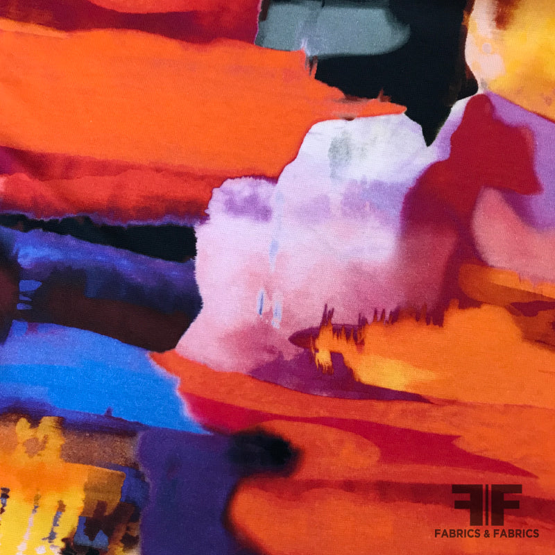 Large-Scale Abstract Painterly Stretch Knit - Multicolor – Fabrics ...