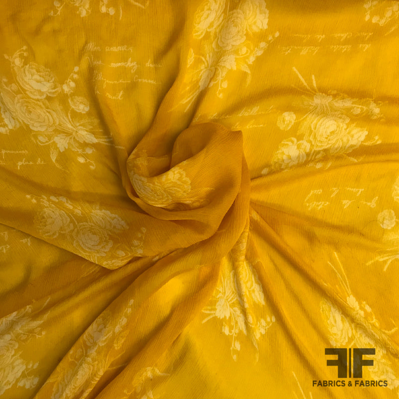 Floral Crinkled Printed Silk Chiffon - Yellow – Fabrics & Fabrics