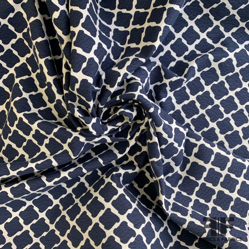 Swiss Printed Cotton Pique - White/Navy | FABRICS & FABRICS – Fabrics ...