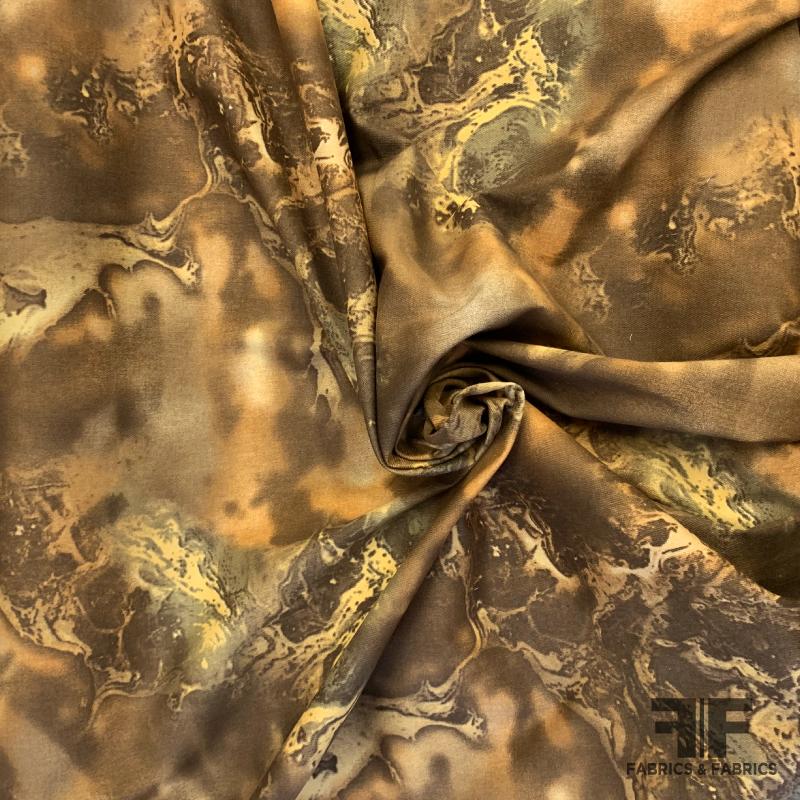 Abstract Printed Stretch Cotton Twill - Brown/Caramel | FABRICS ...