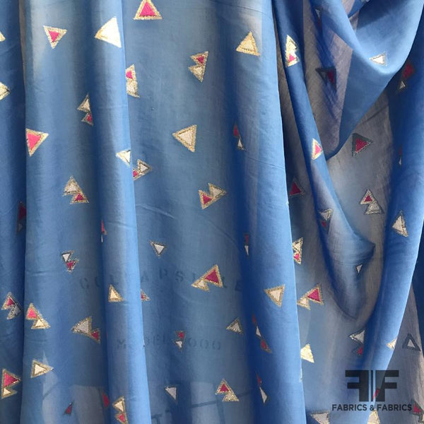 Metallic Triangle Silk/Cotton Voile - Blue/White/Pink | FABRICS ...