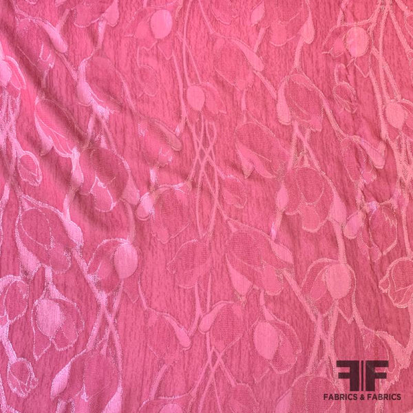 Italian Floral Tulip Fil Coupé Metallic Silk Georgette - Raspberry ...