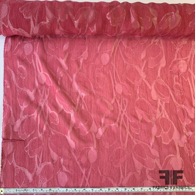 Italian Floral Tulip Fil Coupé Metallic Silk Georgette - Raspberry ...