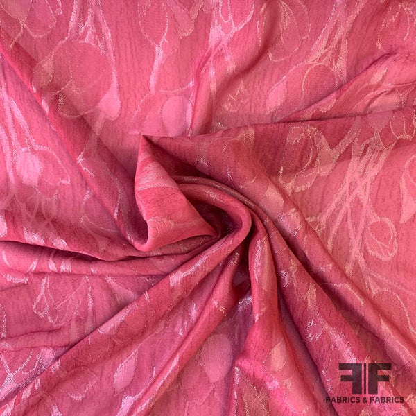 Italian Floral Tulip Fil Coupé Metallic Silk Georgette - Raspberry ...