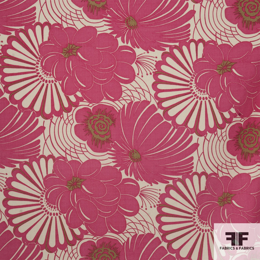 Cream/Raspberry Floral Wool Crepe - Fabrics & Fabrics
