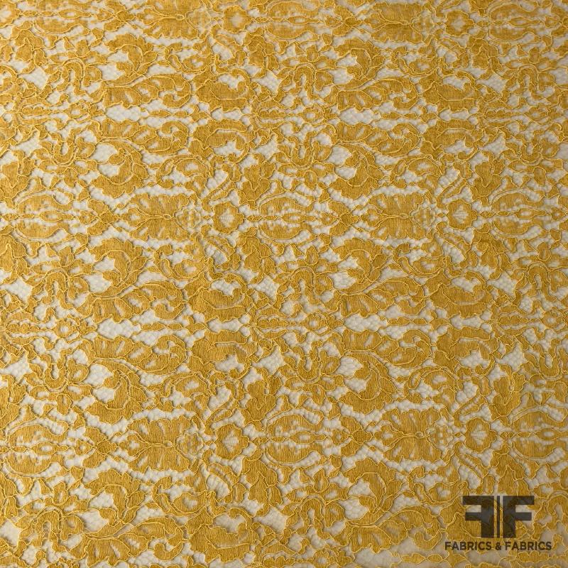 Ornate French Finely Corded Chantilly Lace - Mustard Yellow | FABRICS ...