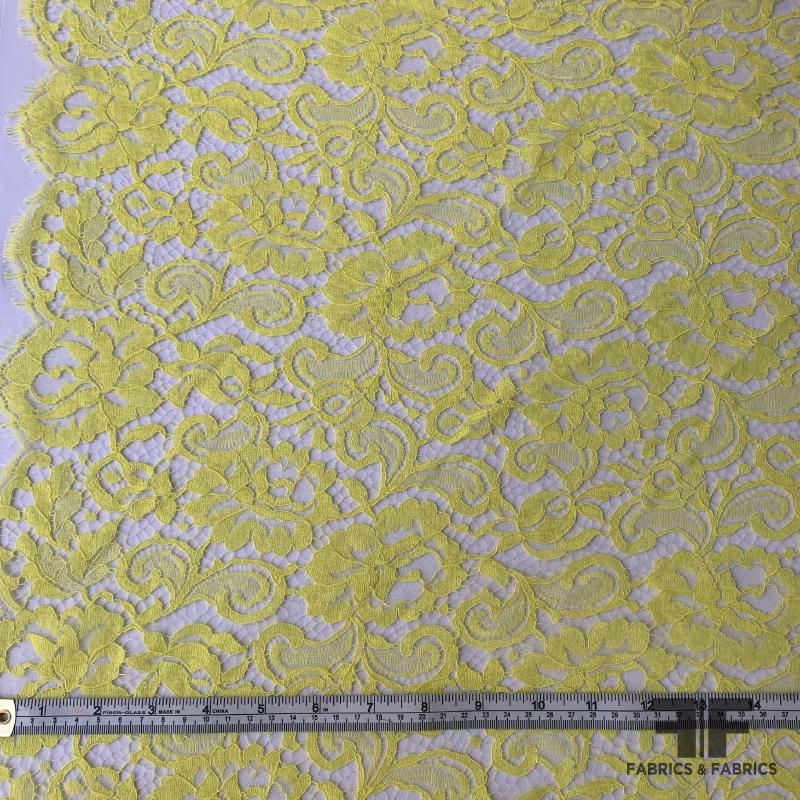 French Floral Finely Corded Chantilly Lace - Bright Yellow | FABRICS ...