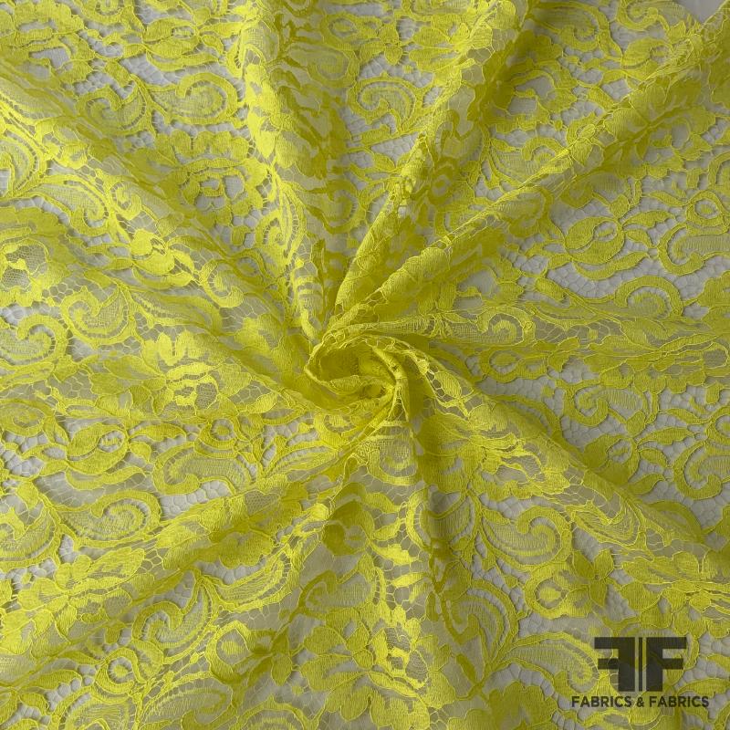 French Floral Finely Corded Chantilly Lace - Bright Yellow | FABRICS ...