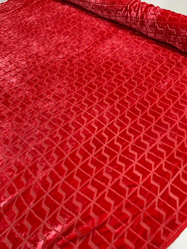 Geometric Art Deco Cut Velvet - Red | FABRICS & FABRICS – Fabrics & Fabrics