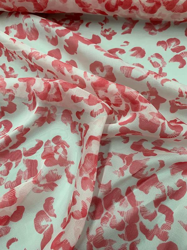Brushstroke Floral Printed Silk Chiffon - Raspberry / White | FABRICS ...